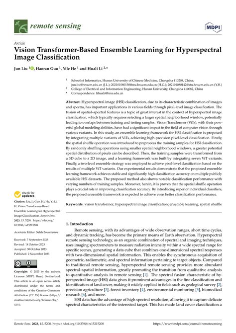 Pdf Vision Transformer Based Ensemble Learning For Hyperspectral Image Classification