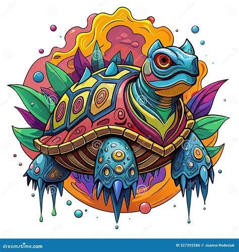 A Turtle With Spikes On Its Shell And Dripping Colors From Its Claws