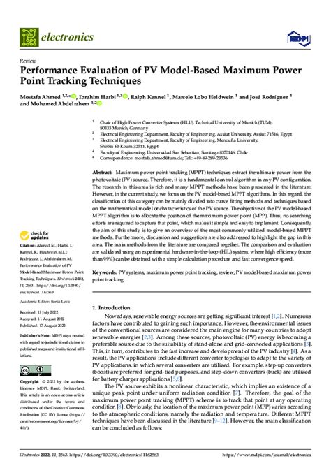 Pdf Performance Evaluation Of Pv Model Based Maximum Power Point Tracking Techniques