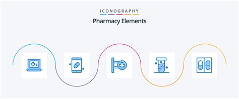 Pharmacy Elements Blue 5 Icon Pack Including Pills Lab Medical Test