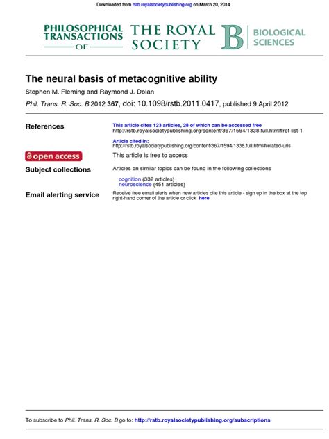 Neural Basis Metacognitive Ability Pdf Prefrontal Cortex Executive Functions