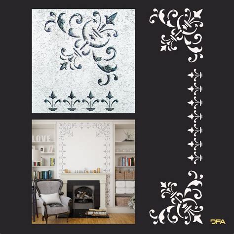 Fleur De Lis Corner Stencil Baroque Scroll Pattern Wall Stencil