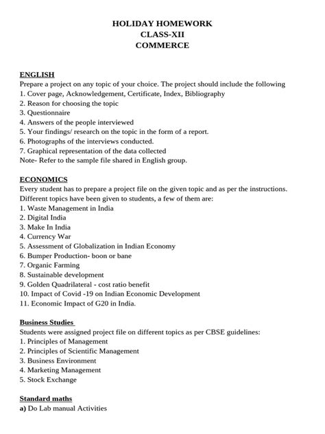 Holiday Homework Xii B Pdf Mathematics Economies