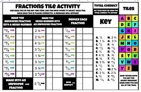 Fractions Tile Matching Activity By Mandy Bears Tpt