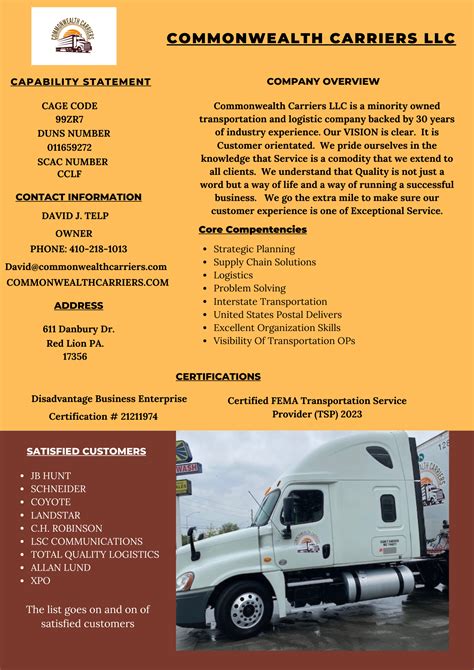 Capabilities Statement Commonwealth Carriers