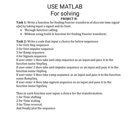 Solved USE MATLAB For Solving PROJECT B Task 1 Write A Chegg Com