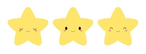 귀여운 노란색 별 아이콘 세트 평면 벡터 일러스트 레이 션 프리미엄 벡터