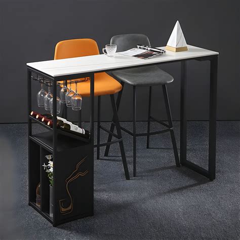 Industrial Rectangle Pub Table White Sintered Stone Bar Height Cocktail