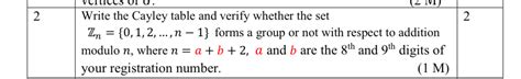 Solved Table 2table Write The Cayley Table And Verify