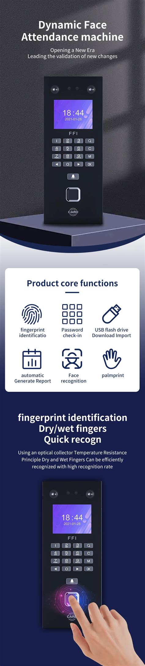 F10 2tkw Biometric Facial Recognition Fingerprint Palm Vein Time Recorder Attendance Tcpip