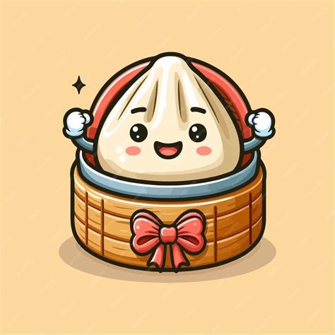 Cute Dim Sum Mascot Food Character Kawaii Dumpling Premium Ai