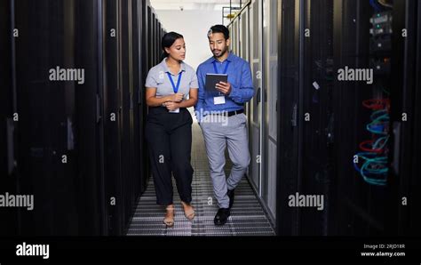 People Server Room And Teamwork On Tablet Cybersecurity Engineering