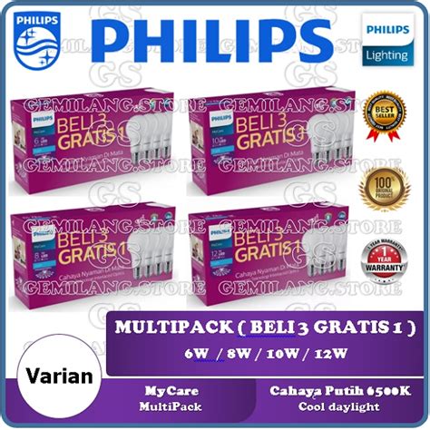Jual Philips Lampu Led Multipack 6w 8w 10w 12w Bundling Isi 4 Lampu Mycare Bulb Grosir 6watt
