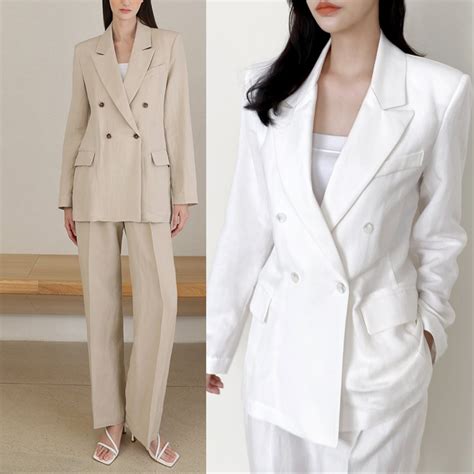 살롱드쥬 여성여름정장 린넨 여자세미정장 여자셋업 수트 빅사이즈 여성정장세트