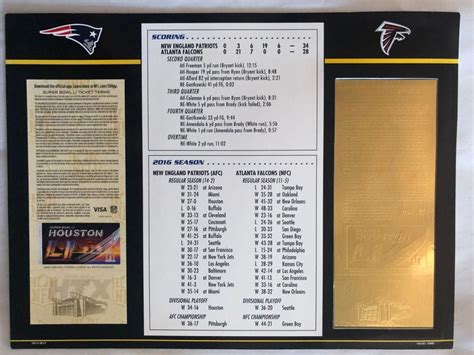 2017 Commemorative Super Bowl Li Card With Gold Ticket Falcons Vs