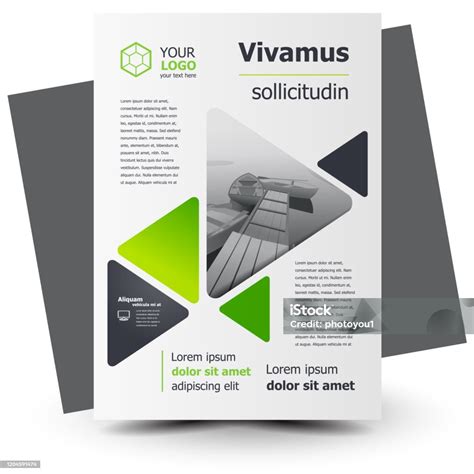 전단지 브로셔 디자인 비즈니스 전단지 크기 A4 템플릿 창조적 인 전단지 트렌드 커버 기하학적 삼각형 녹색 색상 공란에 대한