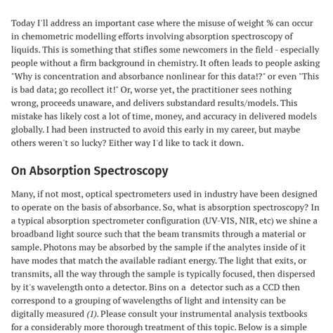 Why Use Volume For Spectroscopic Calibration Models Of Liquids Nextjournal