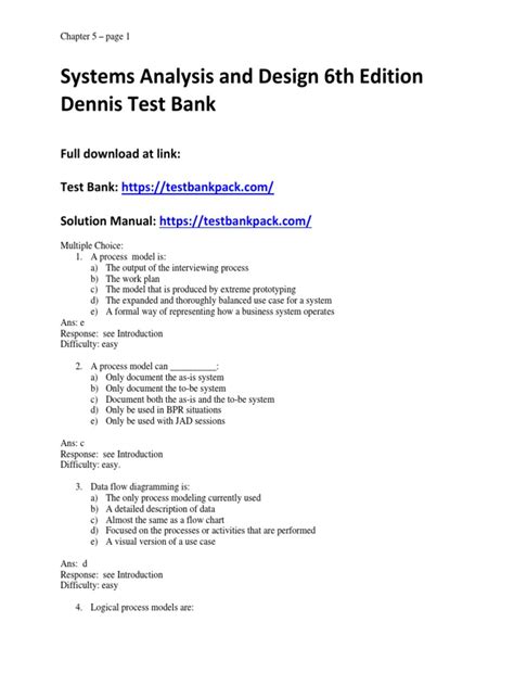 Systems Analysis And Design 6th Edition Dennis Test Bank 1 Pdf