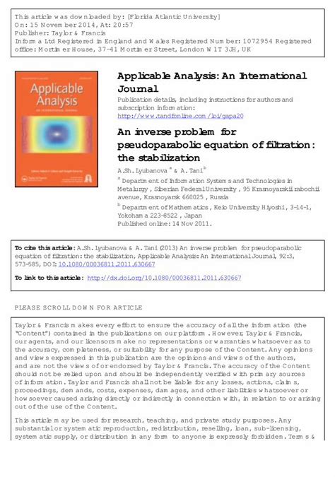 Pdf An Inverse Problem For Pseudoparabolic Equation Of Filtration