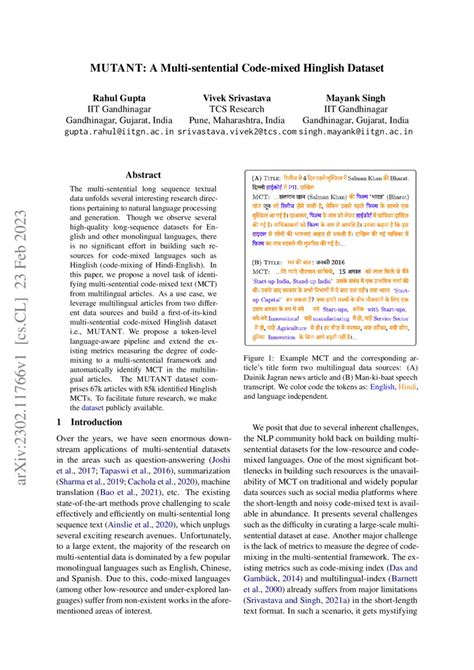 Mutant A Multi Sentential Code Mixed Hinglish Dataset Deepai