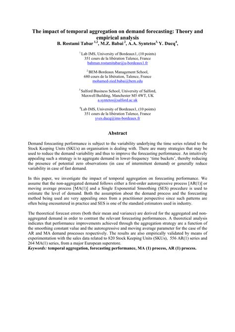 Pdf The Impact Of Temporal Aggregation On Demand Forecasting Theory And Empirical Analysis