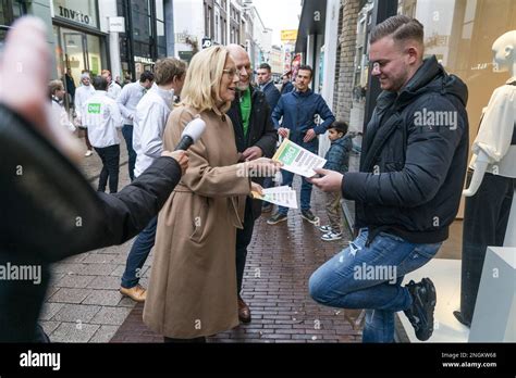 Arnhem D66 Leader Sigrid Kaag Is Handing Out Flyers In The Run Up To The Provincial Council