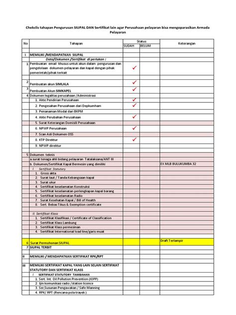 Progress Chekclist Dokumen Permohonan Siupal Pdf