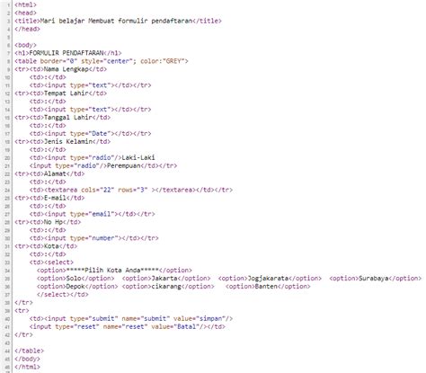 Membuat Formulir Pendaftaran Dengan Html Oasenesia