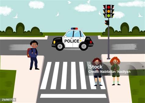 도로를 건너는 아이들 얼룩말 교차로 벡터 일러스트 레이 션 거리에 대한 스톡 벡터 아트 및 기타 이미지 거리 건널목 걷기 Istock