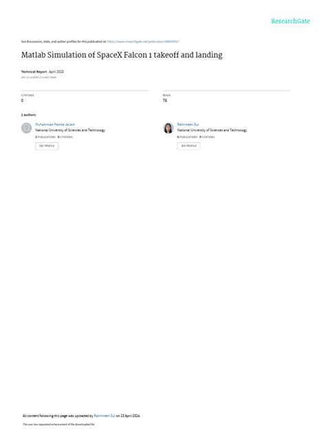 Matlab Simulationof Space Xfalcon 1 Takeoffandlanding Pdf Rocket Flight