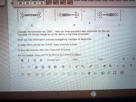 Solved 28 29 30 {0 N 3 Ceen 0 ~neo Consider The Fulminate Ion Cno Here Are Three Possible