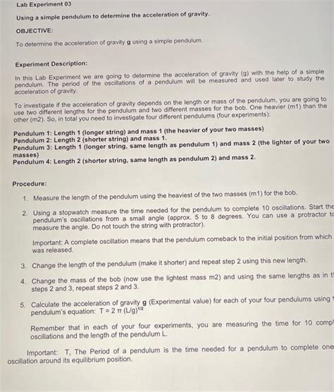 Solved Lab Experiment 03 Using A Simple Pendulum To Chegg Com