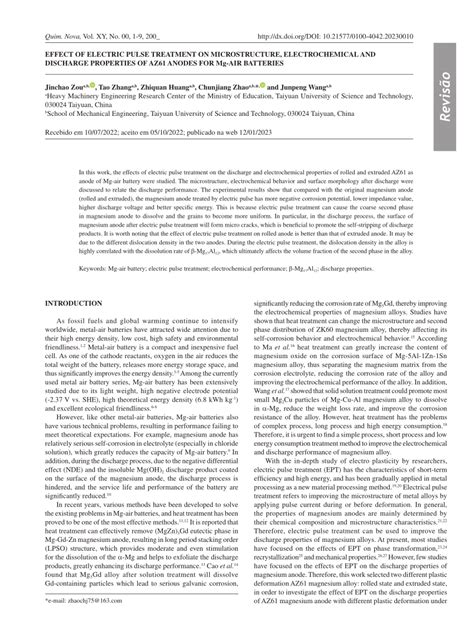 Pdf Effect Of Electric Pulse Treatment On Microstructure Electrochemical And Discharge