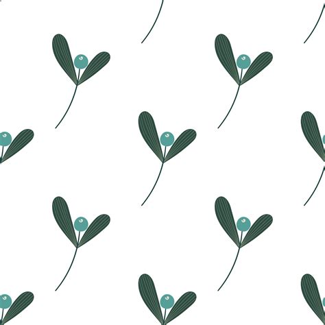 Cute Mistletoe Twig With Berries Winter Festival Seamless Pattern