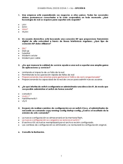 Examen Final Cisco Ccna 1 V6 Opción B Pdf Red De Computadoras Dirección Ip