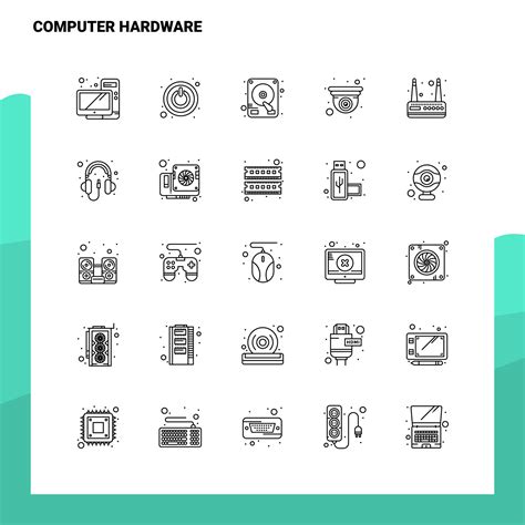 Set Of Computer Hardware Line Icon Set 25 Icons Vector Minimalism Style Design Black Icons Set