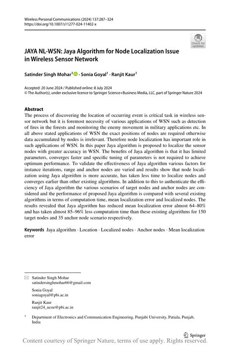 Jaya Nl Wsn Jaya Algorithm For Node Localization Issue In Wireless Sensor Network