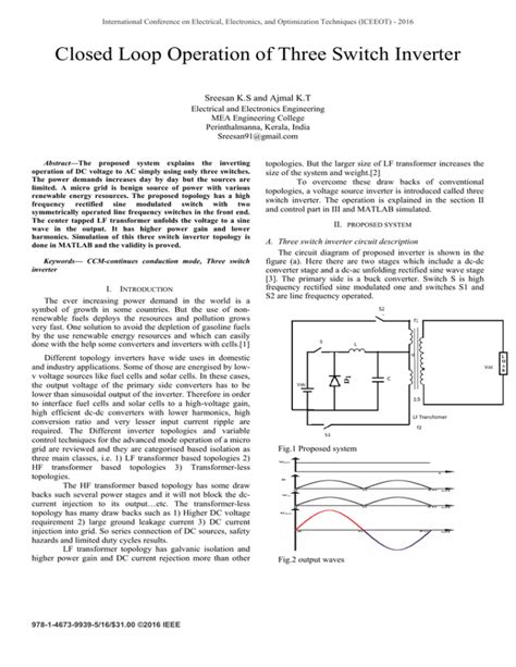 Closed Loop Operation Of Three Switch Inverter