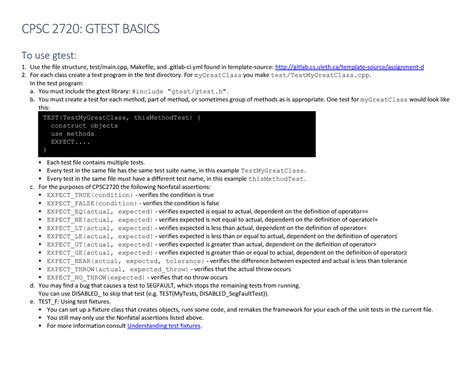 Ref G Test Basics Cpsc 2720 Gtest Basics To Use Gtest 1 Use The File Structure Test Main