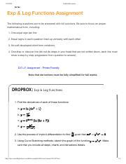 Derivatives Of Exponential And Logarithmic Functions Unit Assignment 8