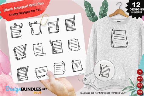 Blank Notepad With Pen Clipart Set