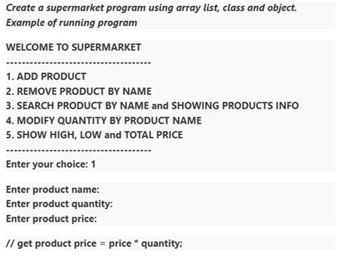 Solved Create A Supermarket Program Using Array List Class