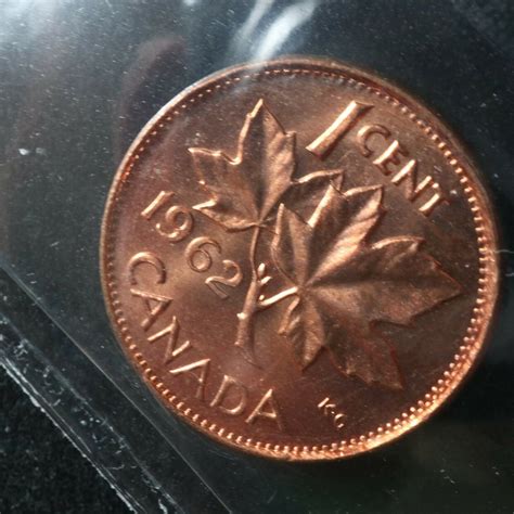 1 Cent 1962 Hanging 2 Canada Iccs Ms 64 Red One Penny Queen Elizabeth