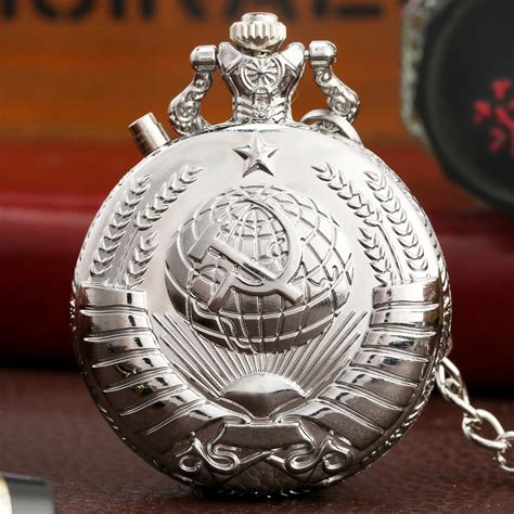 빛나는 Led 소련 소련 낫 망치 스타일 석 영 주머니 시계 체인 Cccp 러시아 엠 블 럼 공산주의 빛 목걸이 시계 선물 Aliexpress