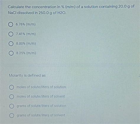 Solved Calculate The Concentration In Mm Of A Solution