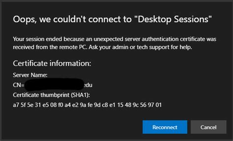 Unexpected Server Authentication Certificate Prntbl