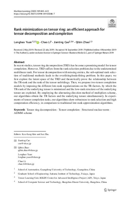 Pdf Rank Minimization On Tensor Ring An Efficient Approach For