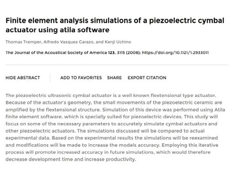 Pdf Finite Element Analysis Simulations Of A Piezoelectric Cymbal Actuator Using Atila Software