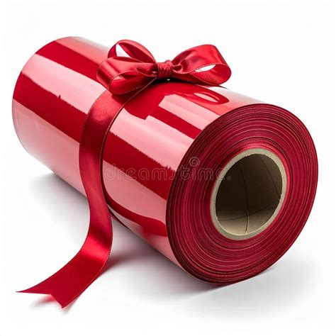 Roll Of Shiny Red Cellophane T Wrap Tied With Matching Ribbon On
