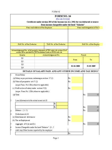 Form 16 Excel Format Pdf Employee Benefits Payments